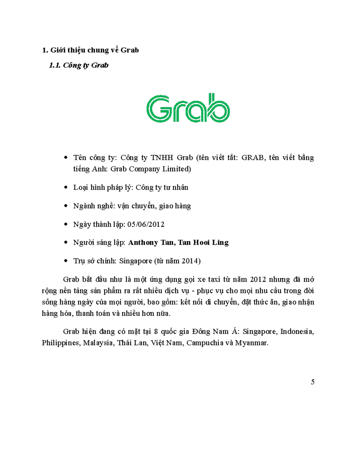 Giới thiệu về Công ty Grab: Lịch sử và Phát Triển tại Đông Nam Á - Studocu