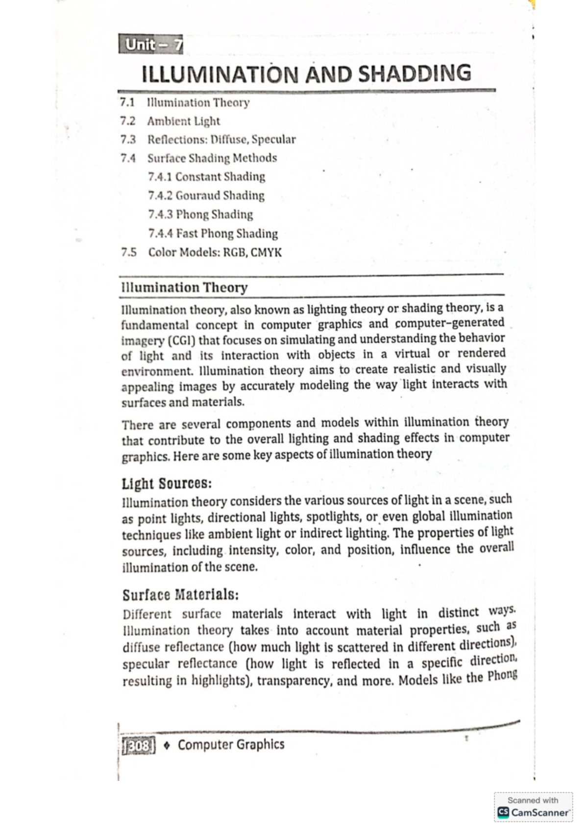 Unit 7: Illumination and Shading in Computer Graphics (CG 308) - Studocu
