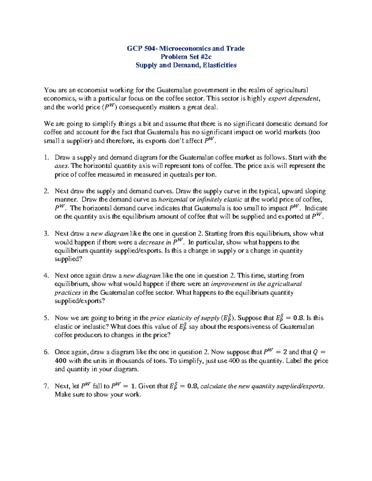 GCP 504 Problem Set 2c: Coffee Market Supply & Demand Analysis - Studocu
