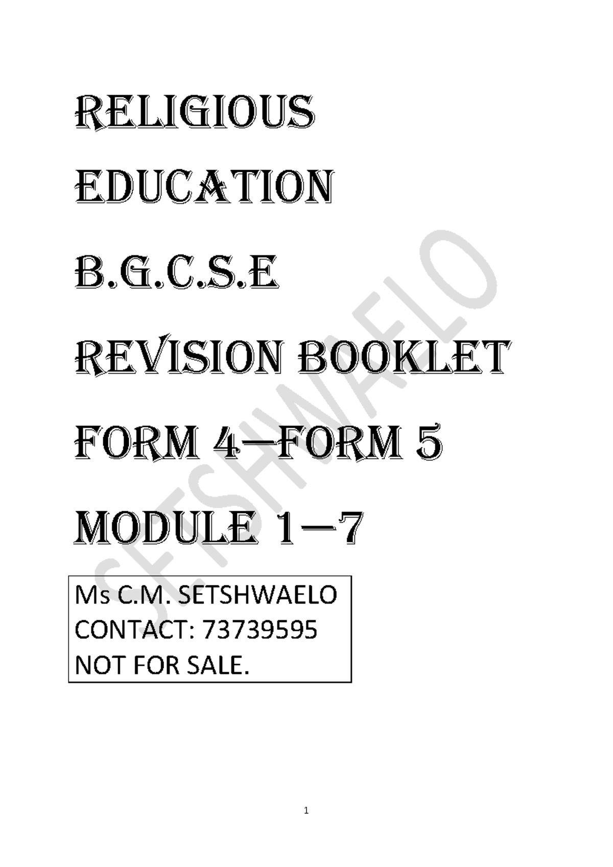 Revision Booklet for Religious Education 240219 - Form 4 to 5 - Studocu