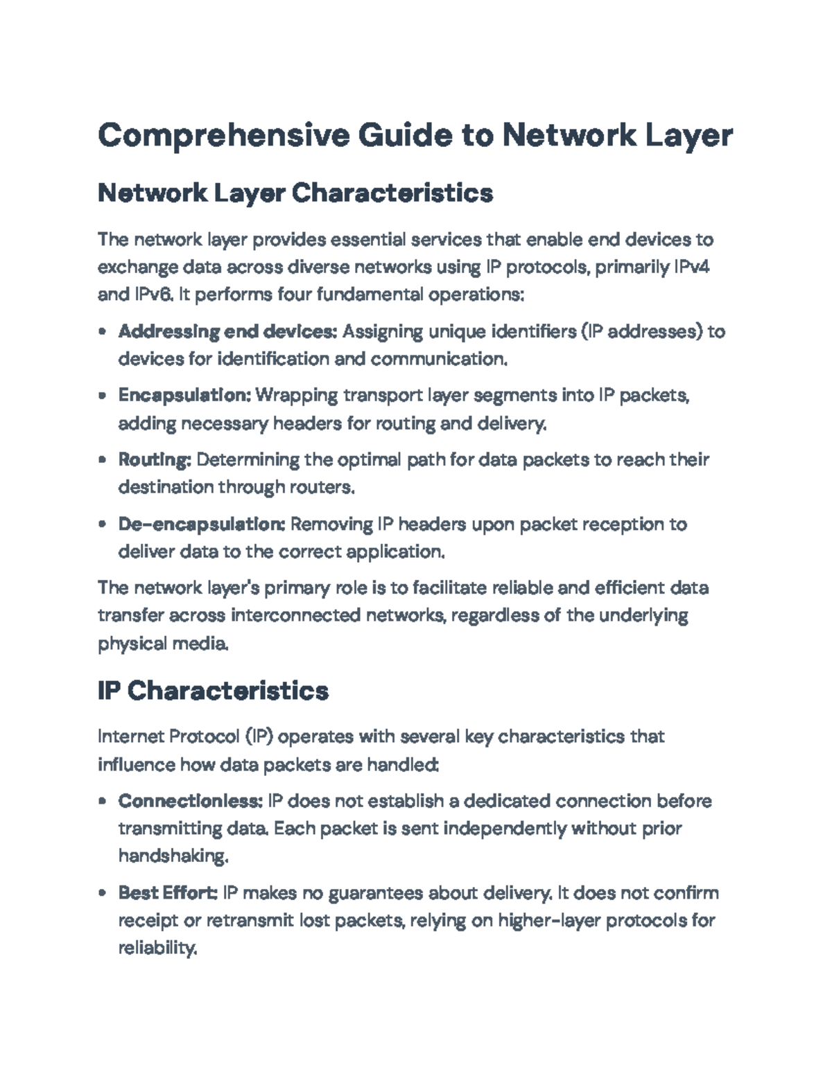 Comprehensive Overview of Network Layer Characteristics (NET-101) - Studocu