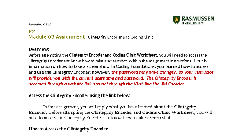 Module 3 Assignment: Clintegrity Encoder & Coding Clinic Overview - Studocu