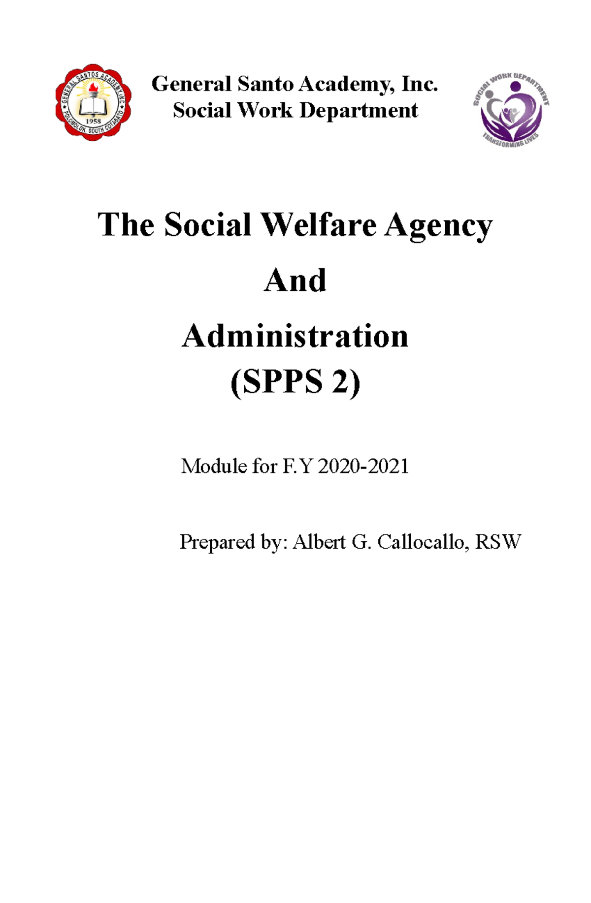 Social Work Admin (SPPS 2) Module Overview and Key Concepts - Studocu