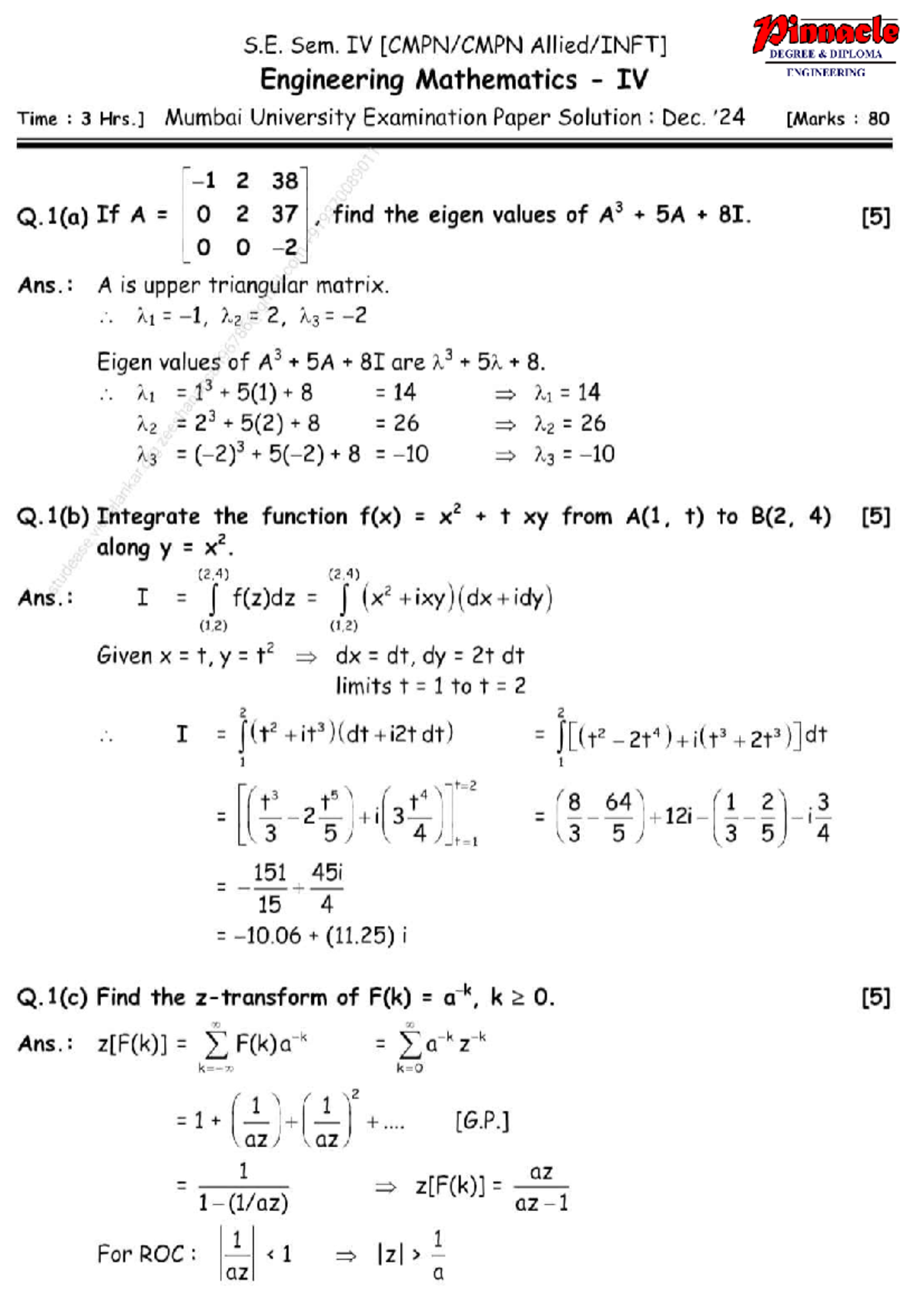M4 COMP Dec 2024 Engineering Mathematics IV Exam Solutions - Studocu