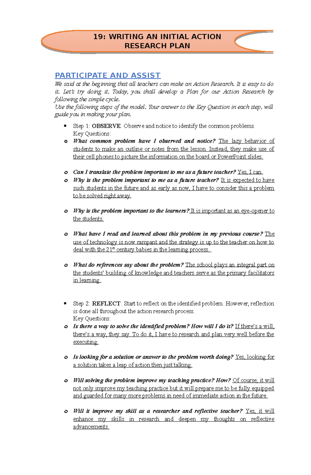 FS2-LE19 - Action Research Plan for Field Study 2 - Studocu