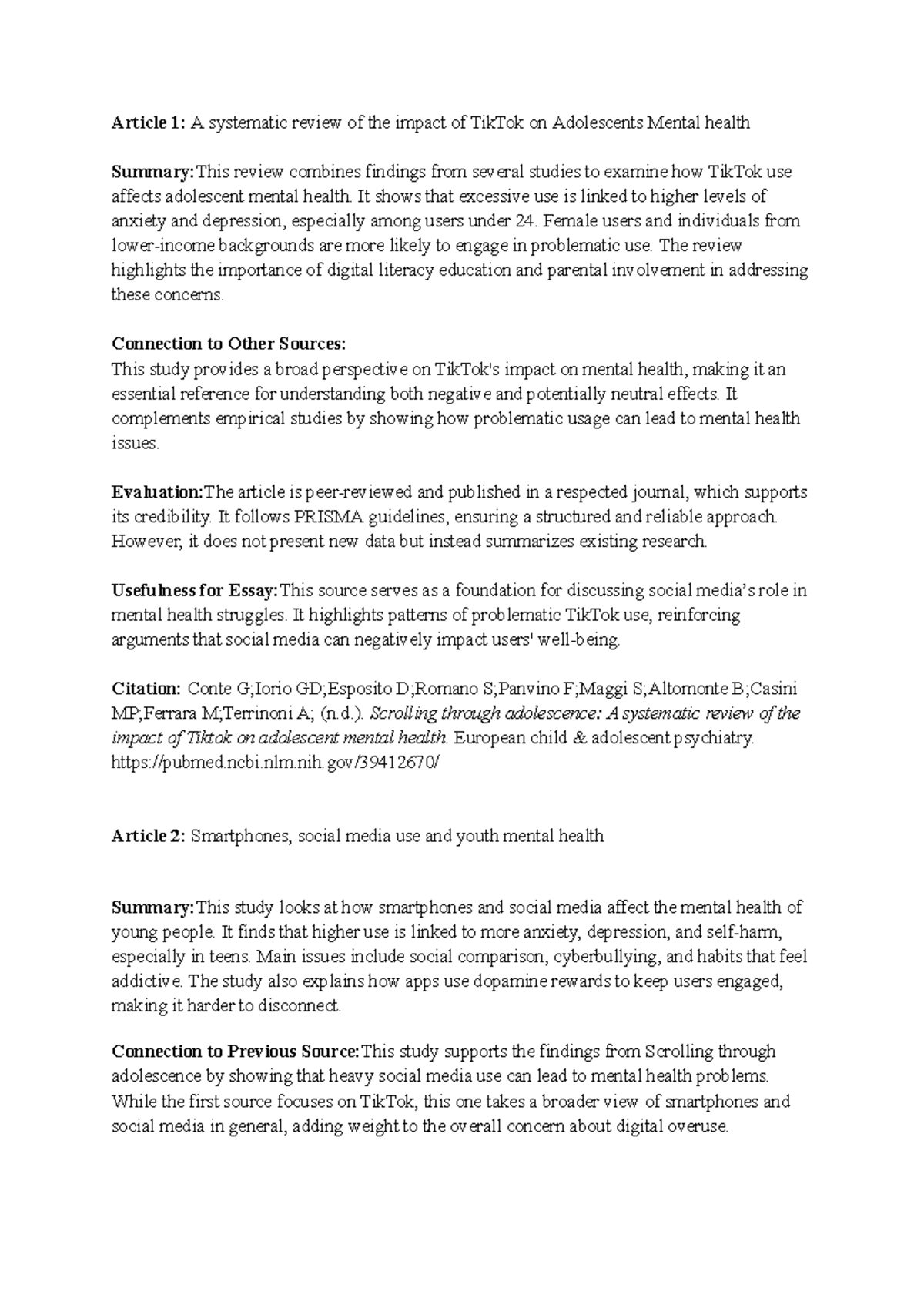 Essay Component 3: Impact of TikTok & Social Media on Youth Mental ...