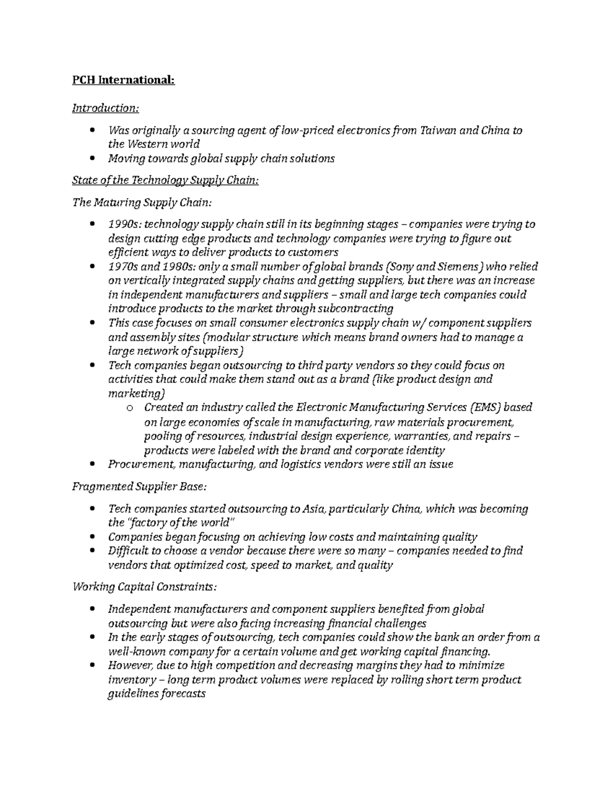 Summary - Case Study: Pch International - PCH International ...