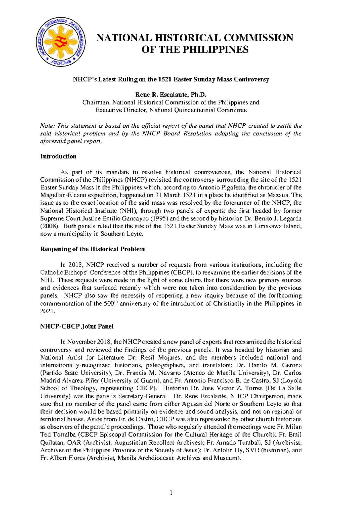 NHCP Ruling on the 1521 Easter Sunday Mass Controversy: A Comprehensive ...