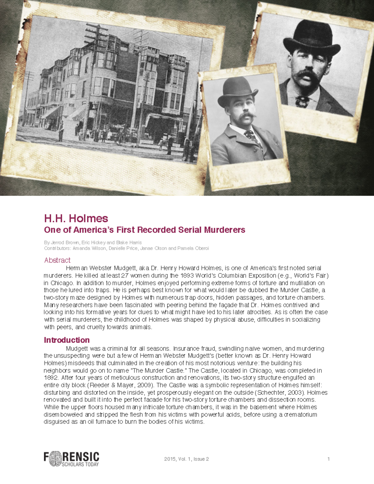 H.H. Holmes: The Infamous Serial Killer of the 1893 World's Fair - Studocu