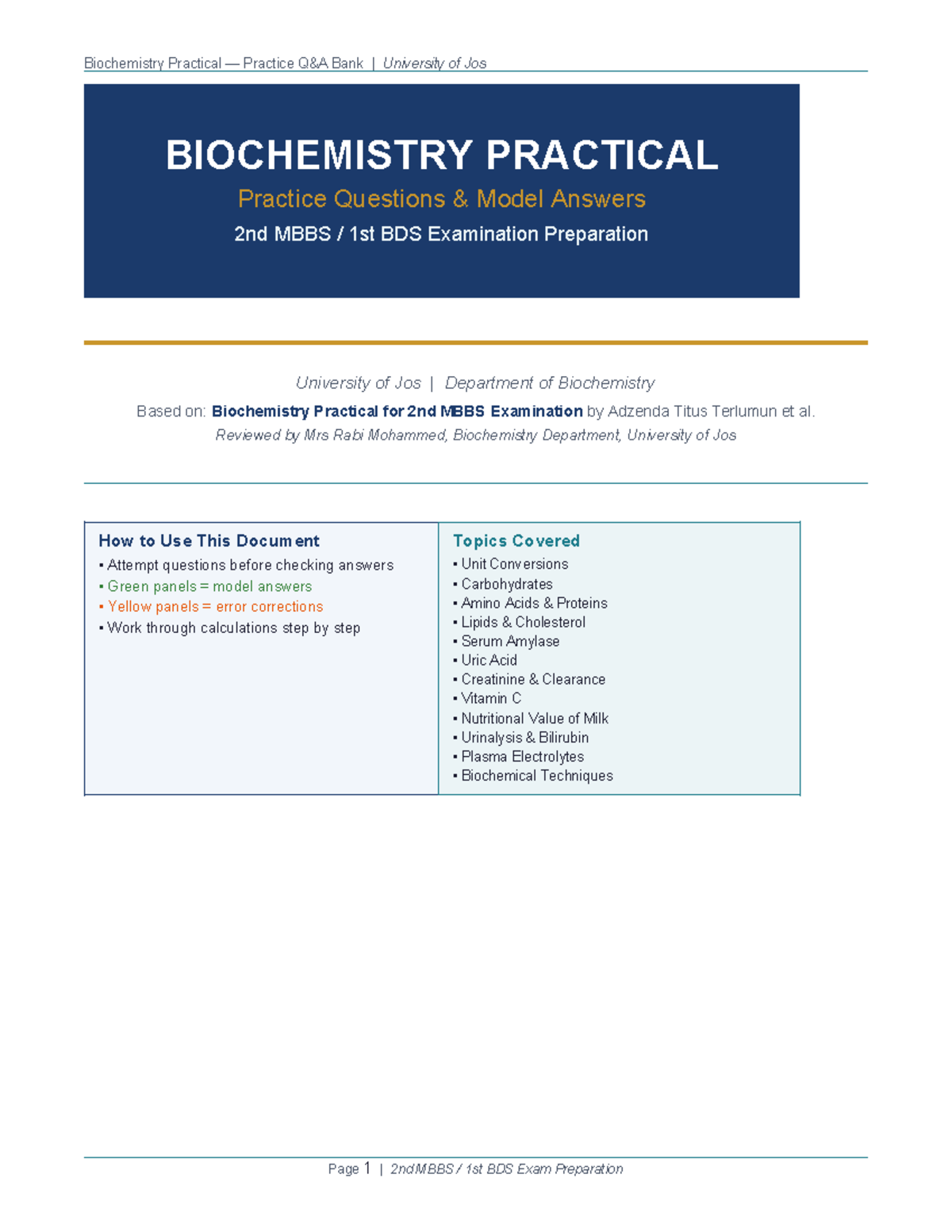 Biochemistry Practical QA Bank for 2nd MBBS & 1st BDS Exam Prep - Studocu