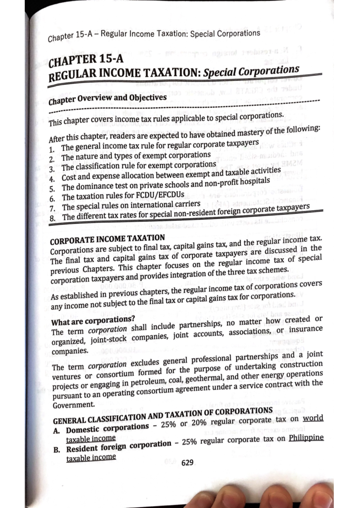 Tax C15A - Regular Income Taxation for Special Corporations Notes - Studocu