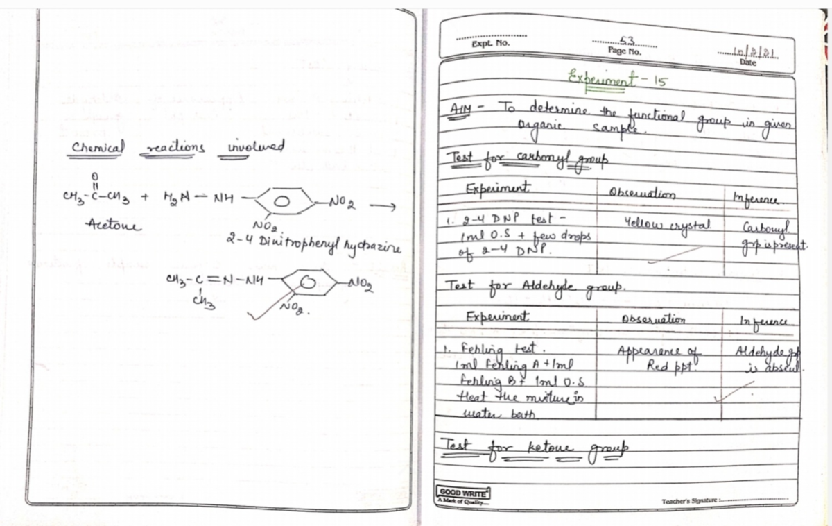 Ketone functional group - Expt. No. 53 Page No. Date Experiment 15 To ...