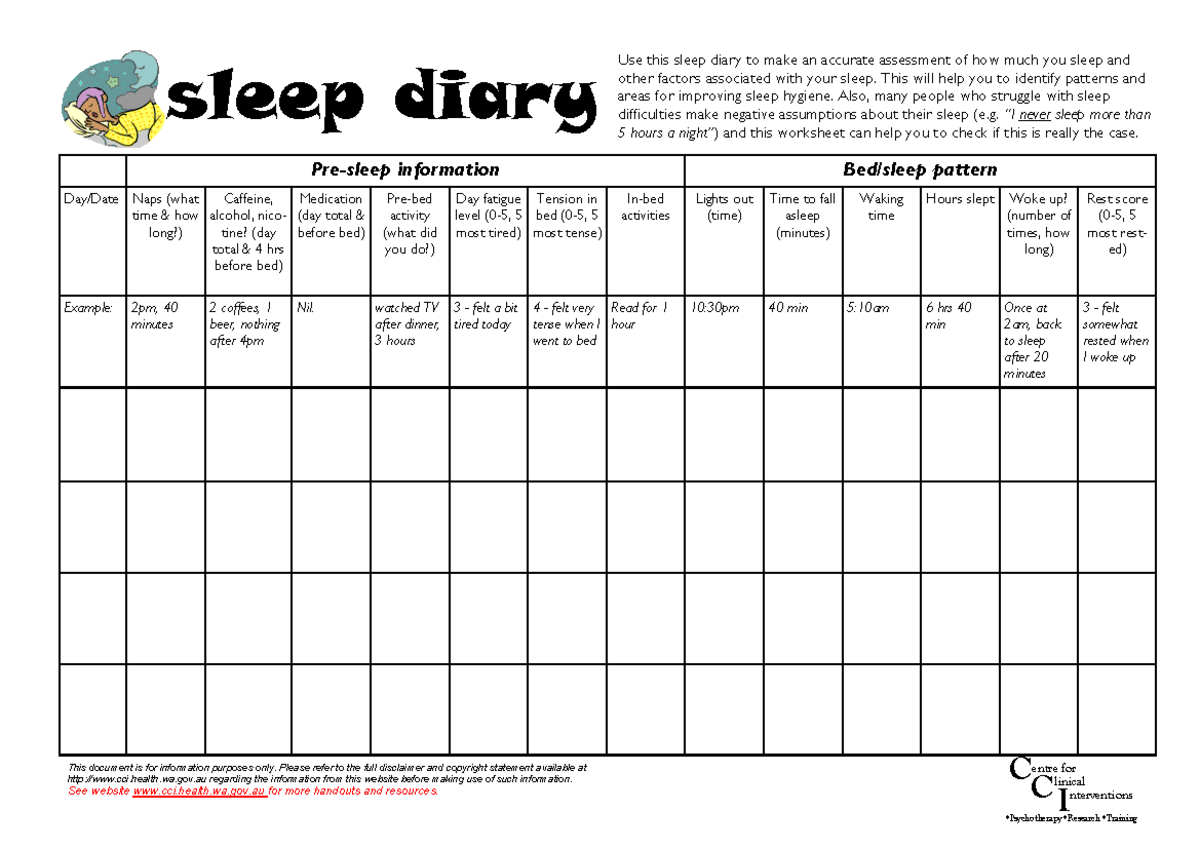 Sleep Diary: Assessing Sleep Patterns & Hygiene Improvement - Studocu