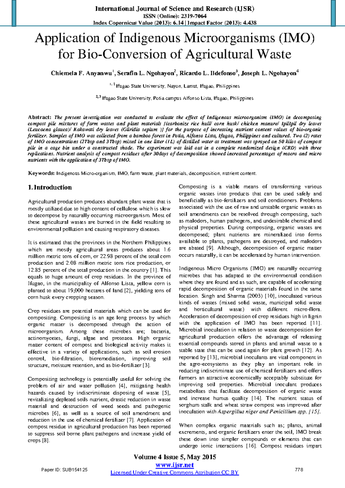Application of Indigenous Microorganisms (IMO) for Farm Waste Bio ...