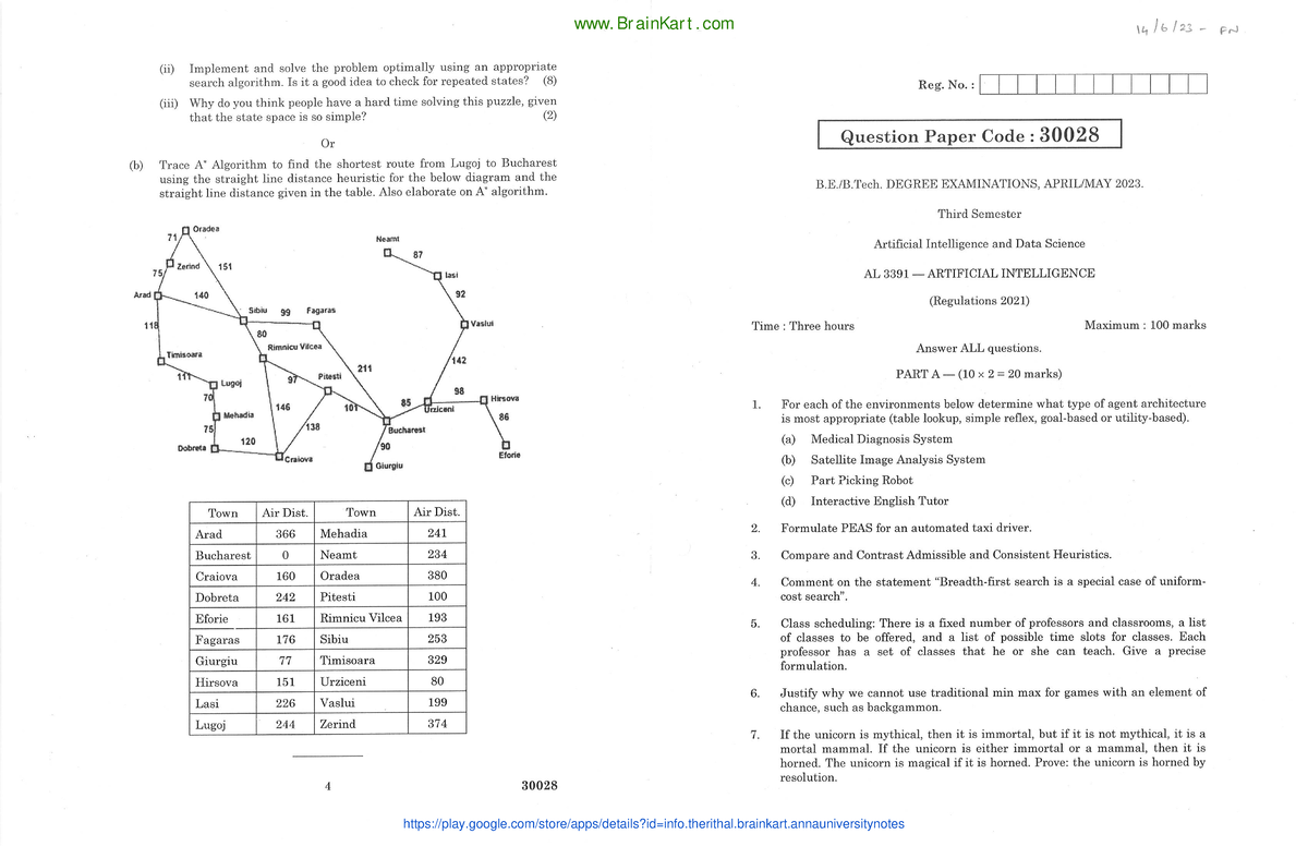 Artificial Intelligence - AL3391 Final Exam Question Paper 2023 - Studocu