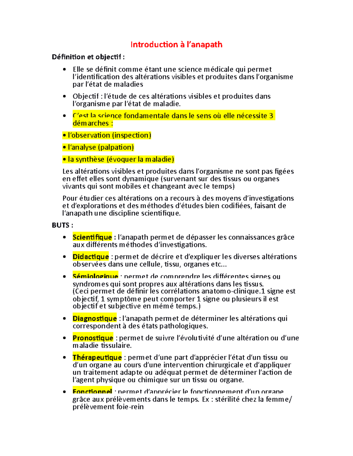Introduction à l'Anatomopathologie - Médecine 101 - Studocu
