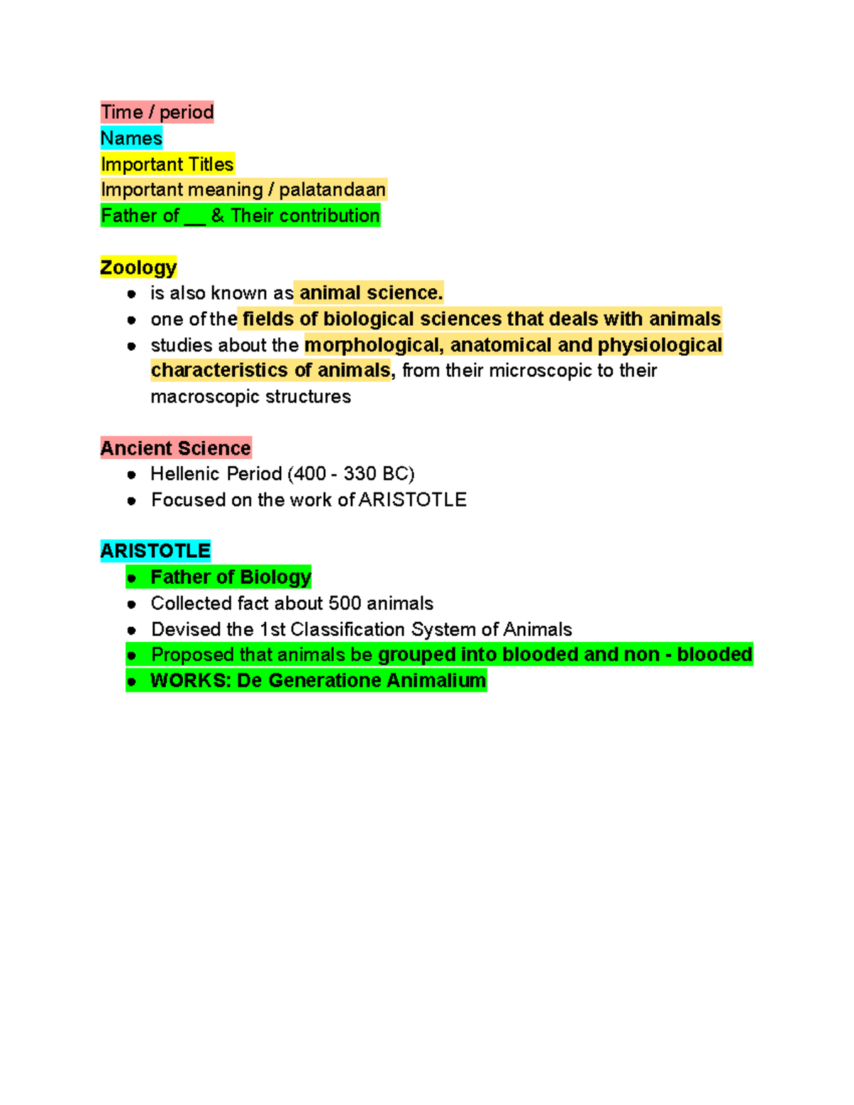 Zoology-Reviewer: Key Figures and Concepts in Animal Science - Studocu