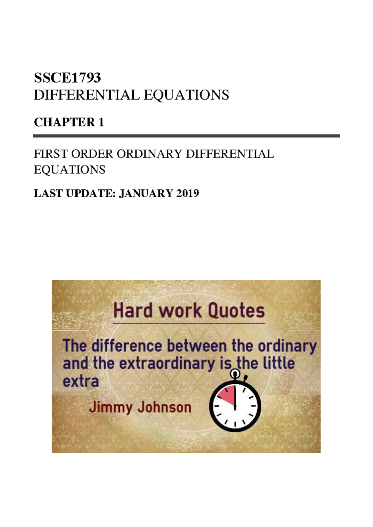 SSCE1793 Differential Equations Chapter 1: First Order ODEs Overview - Studocu