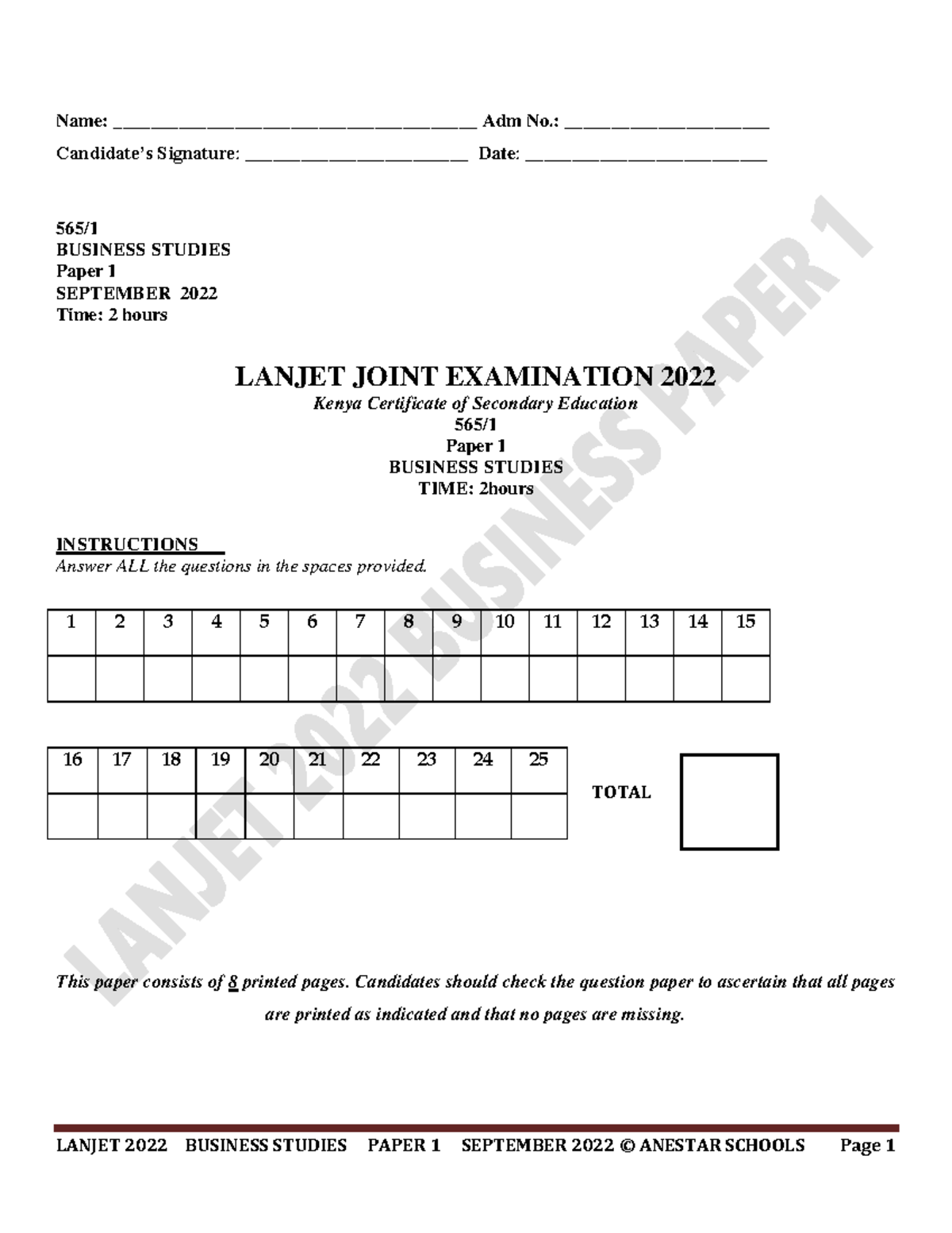 Business Studies Paper 1 QN - Name ...