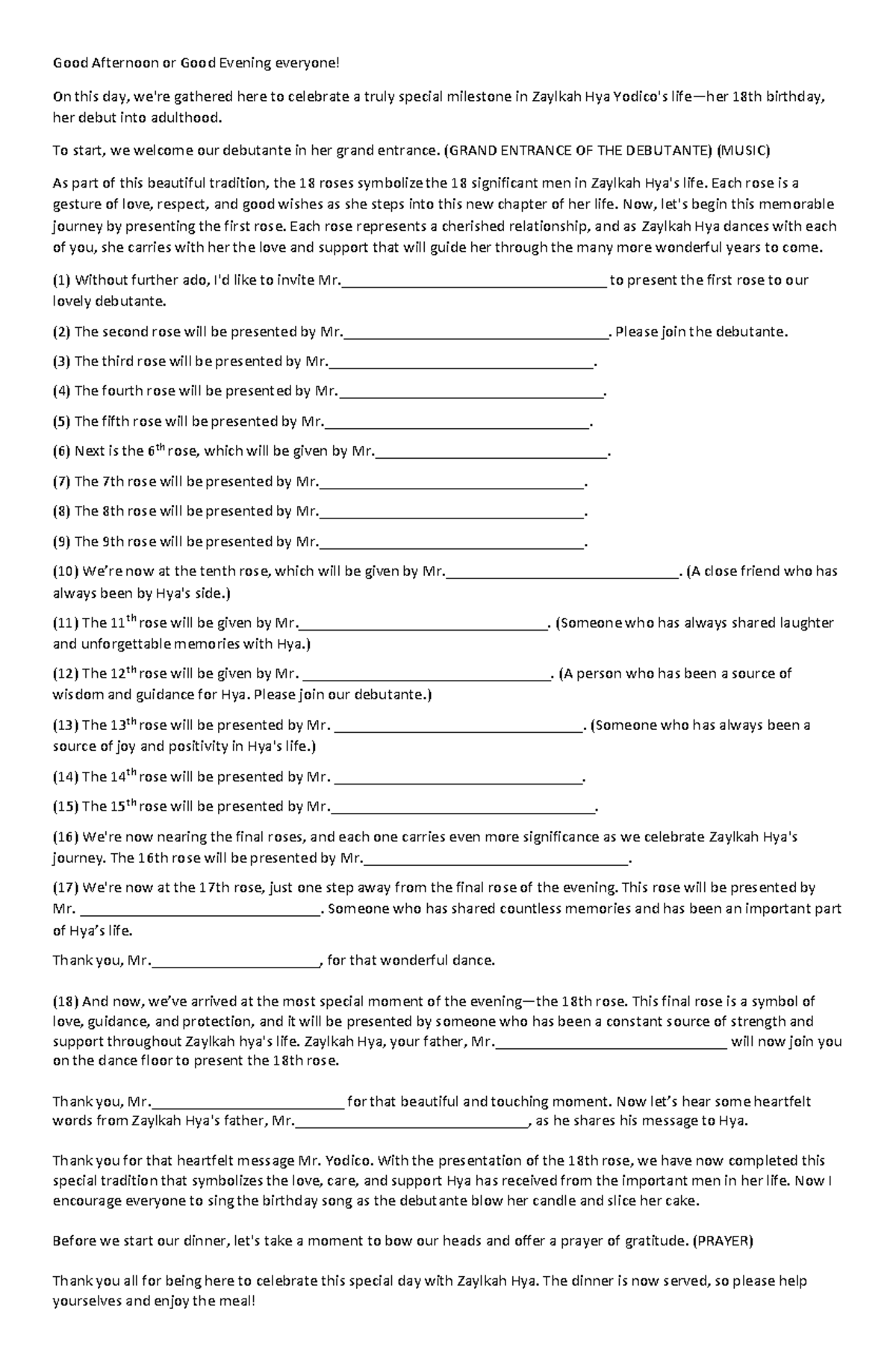 Debut Programme - Sample Event Plan - Good Afternoon or Good Evening ...