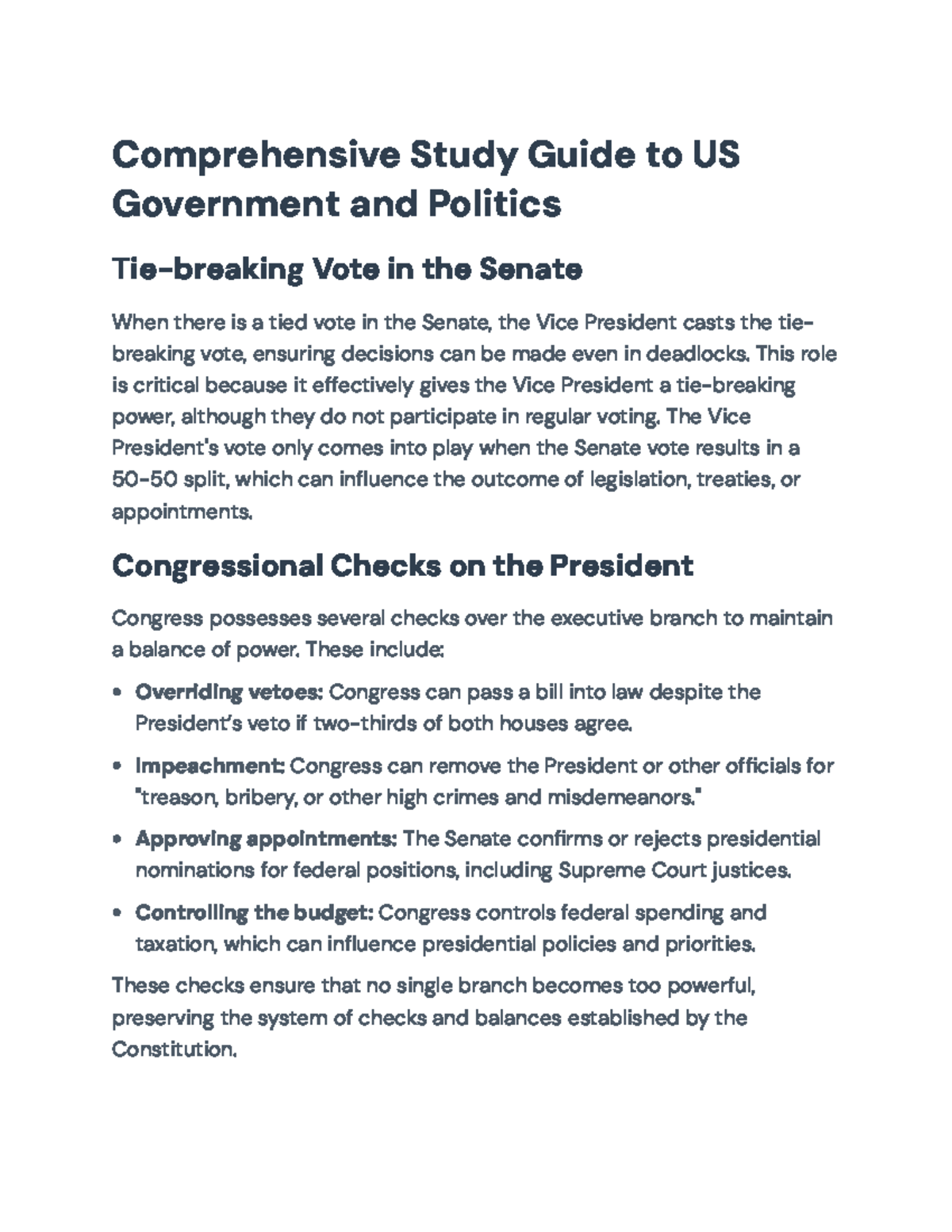 Comprehensive Study Guide: U.S. Government & Politics Overview - Studocu