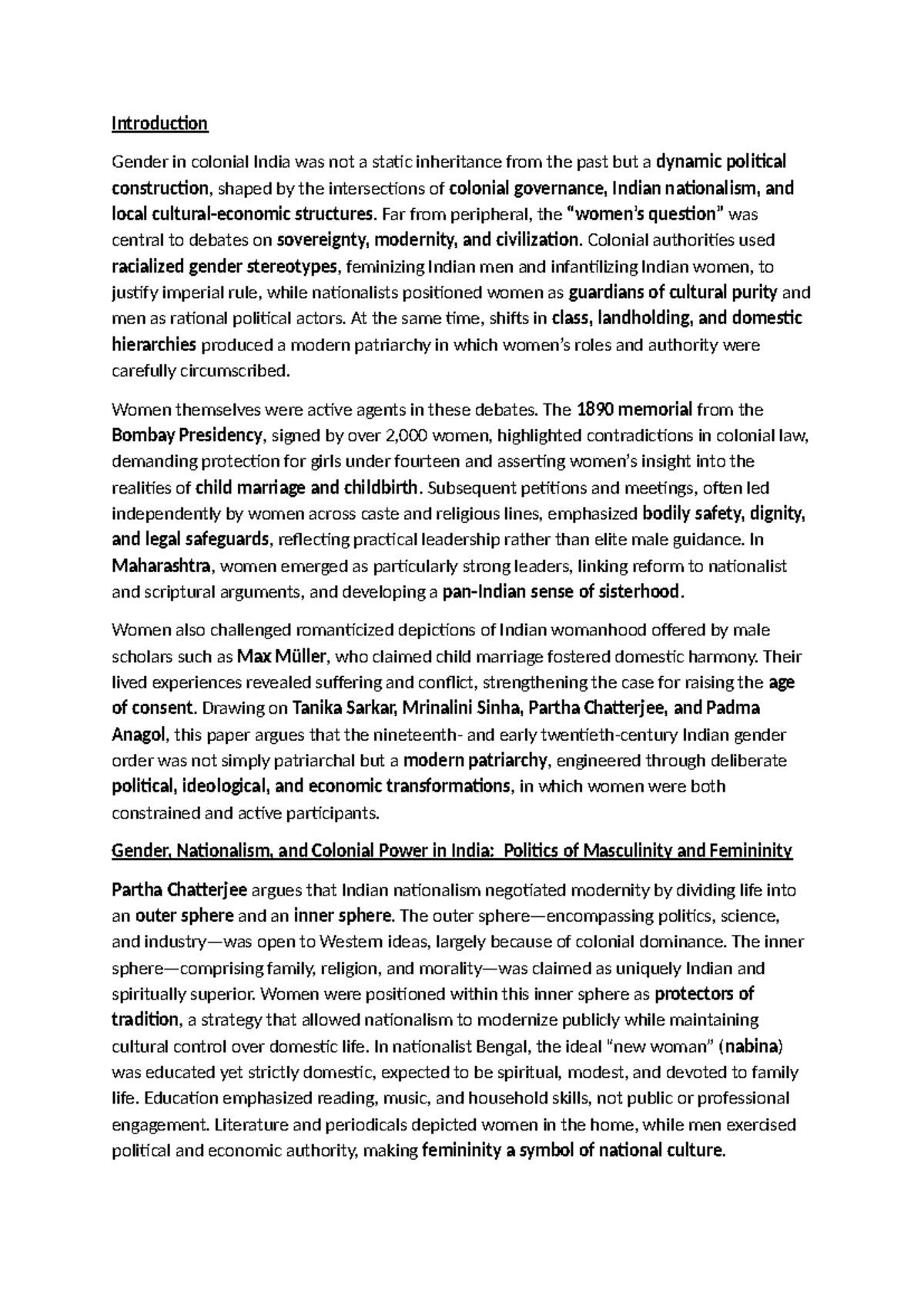 Gender and Nationalism in Colonial India: A Final Exam Study Guide ...
