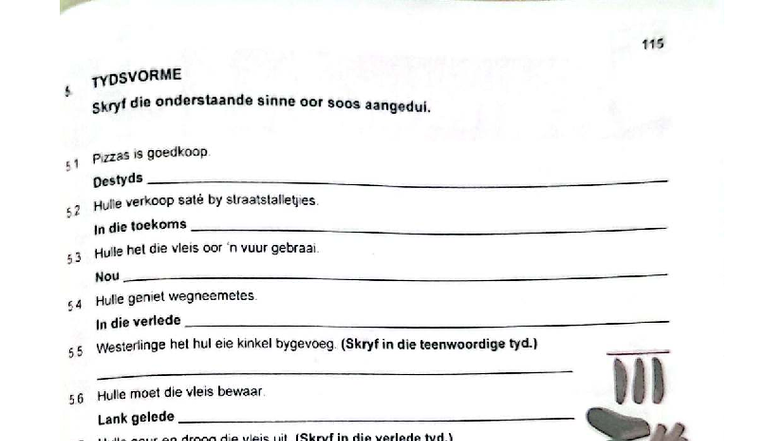 115 TYDSVORME: Oor Skryf en Lydende Vorm Oefeninge - Studocu