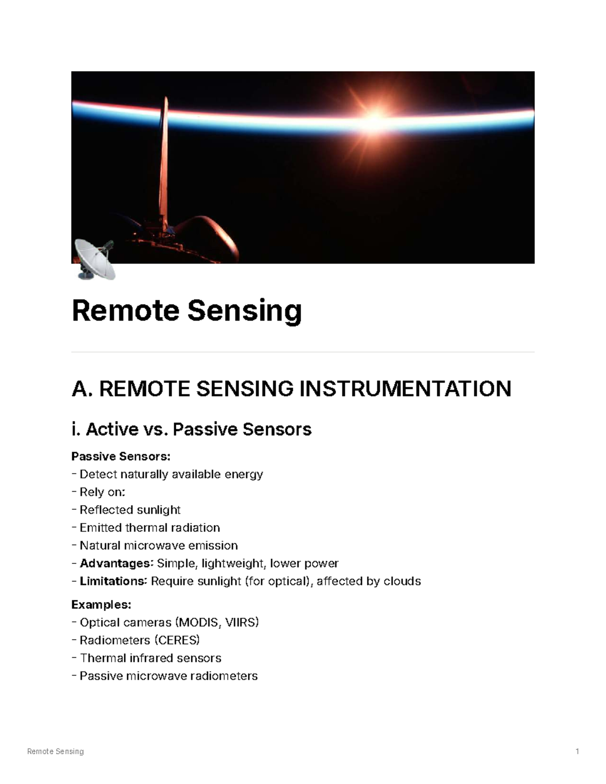 Remote Sensing: Active vs. Passive Sensors Overview (C2799) - Studocu