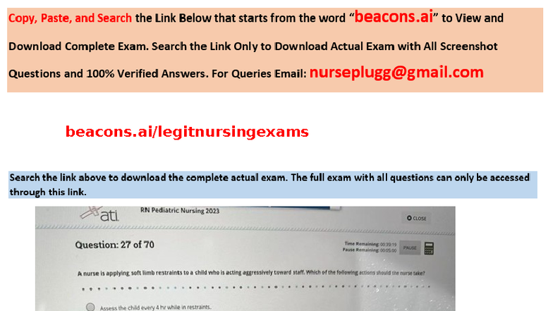 Pass ATI RN Pediatric Nursing 2023-2025 Proctored Exam with NGN 70 Q&A ...
