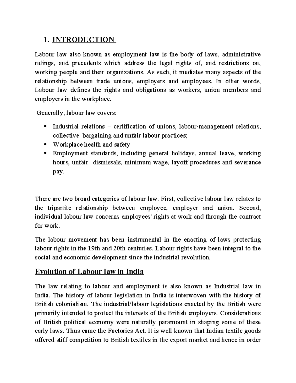 Labour Law Overview: Evolution and Key Legislation in India - Studocu