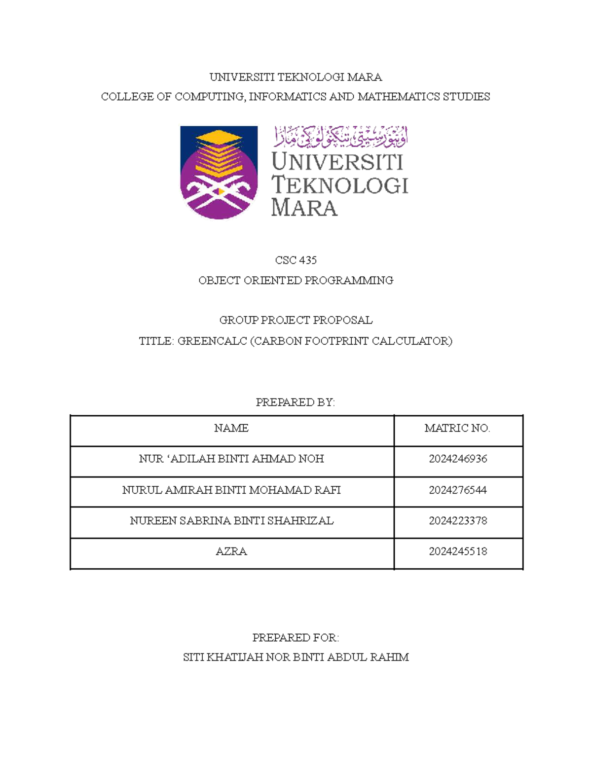 CSC 435 Mini Project Proposal: GreenCalc Carbon Footprint Calculator ...