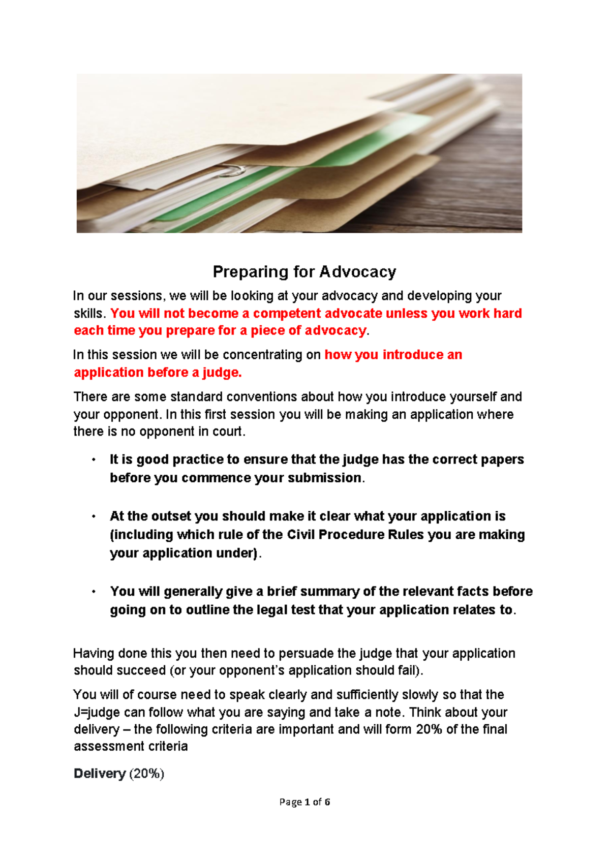 Advocacy Skills Development: Preparing for Submissions Class - Studocu