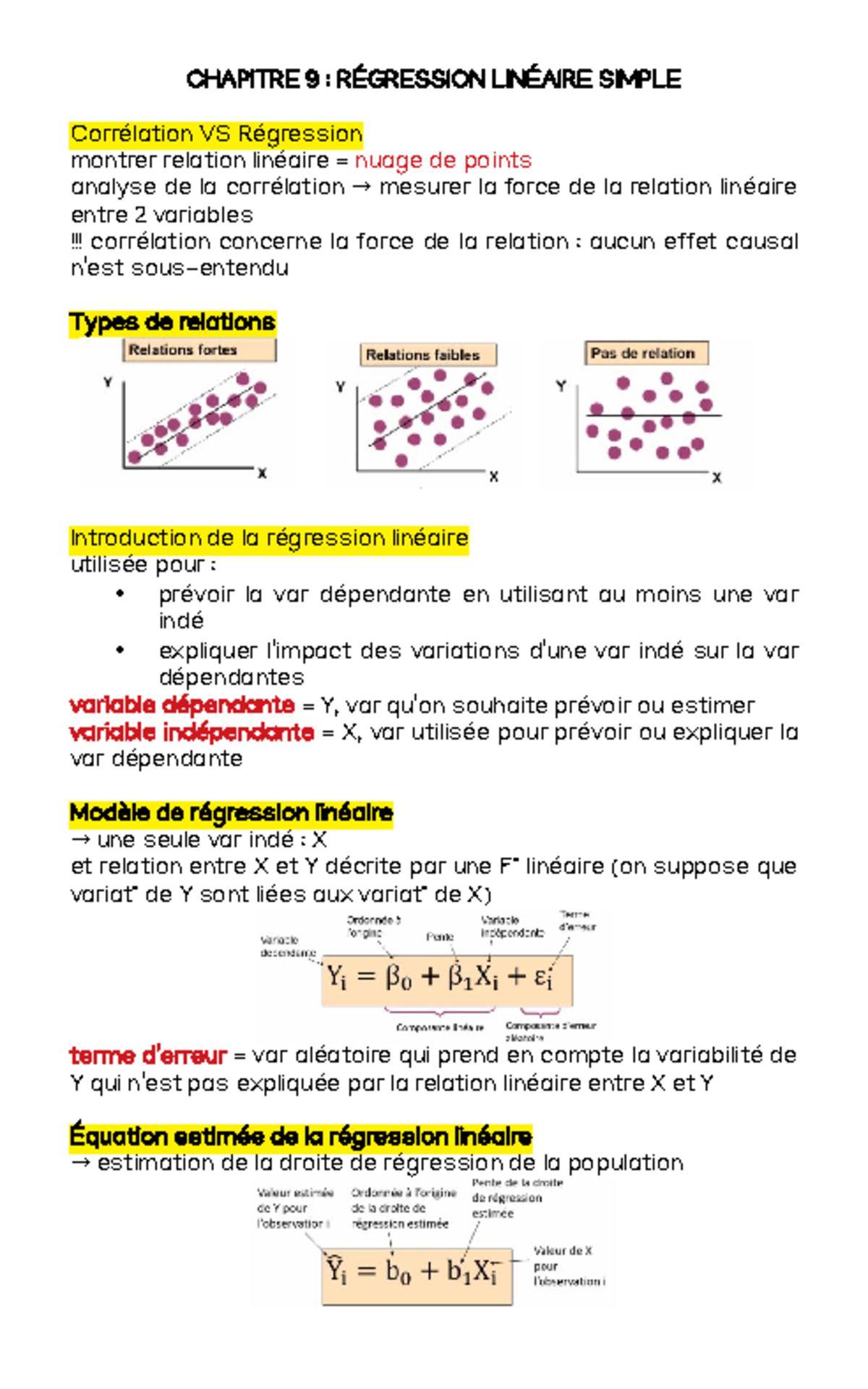 Rég. Linéaire Simple & Multiple: Chap. 9 et 10 - Notes de Cours - Studocu