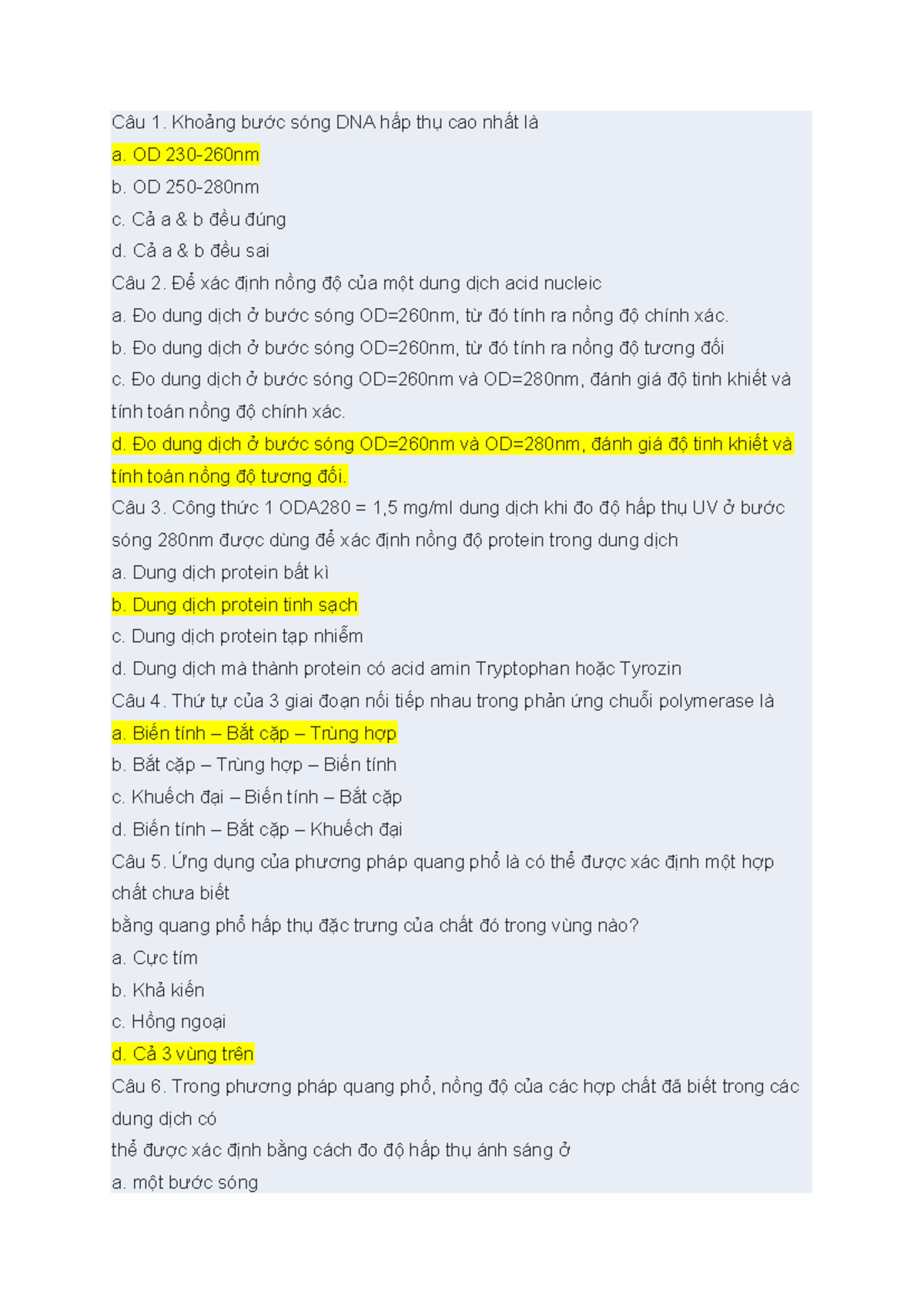 KTSH - Tài liệu ôn tập cho kỳ thi DNA và quang phổ - Studocu