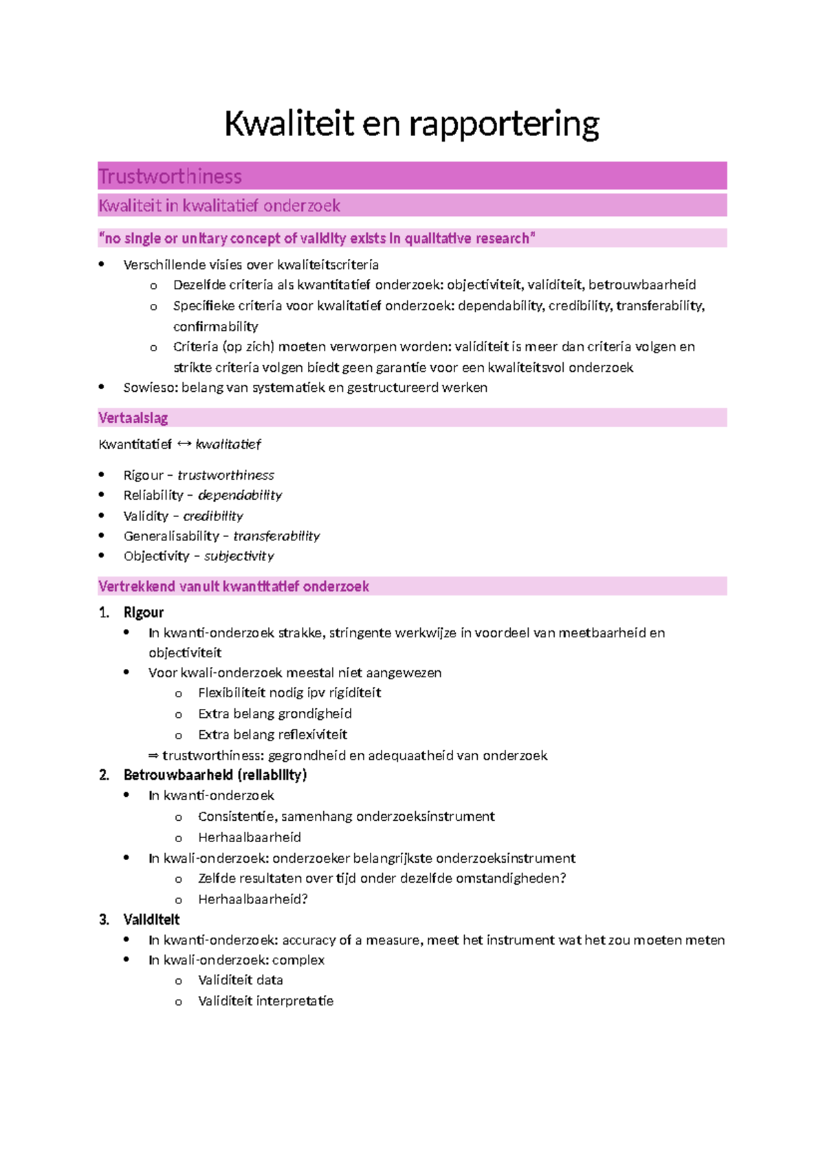 Kwaliteit en Rapportering in Kwalitatief Onderzoek SMV - Studocu