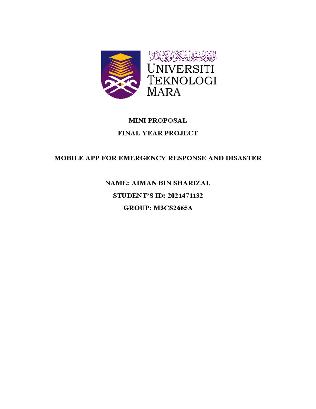 FYP Mini Proposal: Mobile App for Emergency Response & Disaster ...