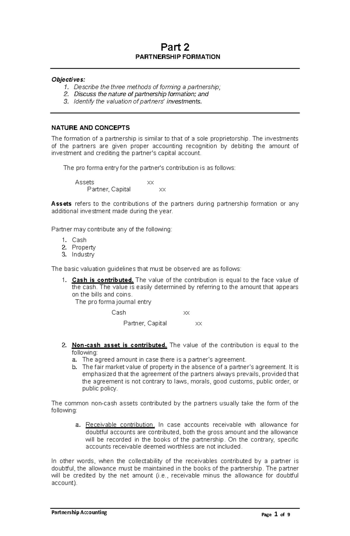 Part 2: Partnership Formation - Methods, Valuation & Accounting (11) - Studocu