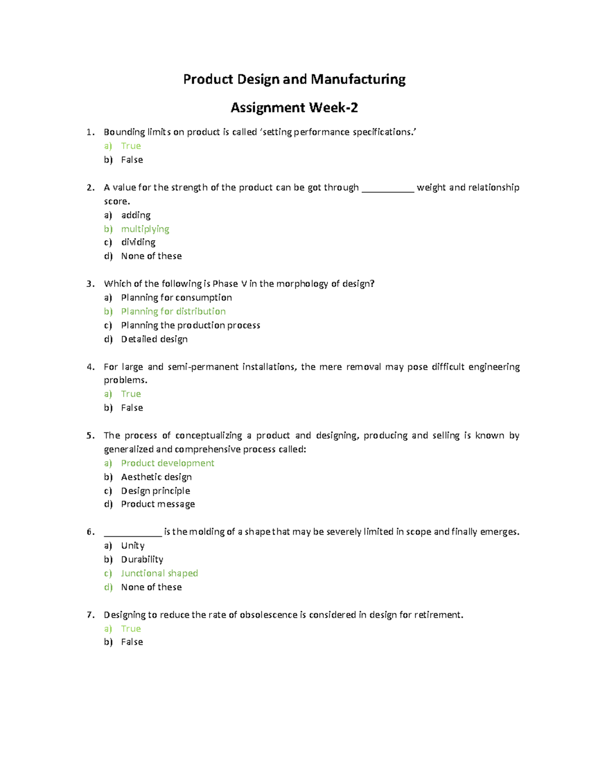 Product Design and Manufacturing Assignment 1 Solutions - Studocu