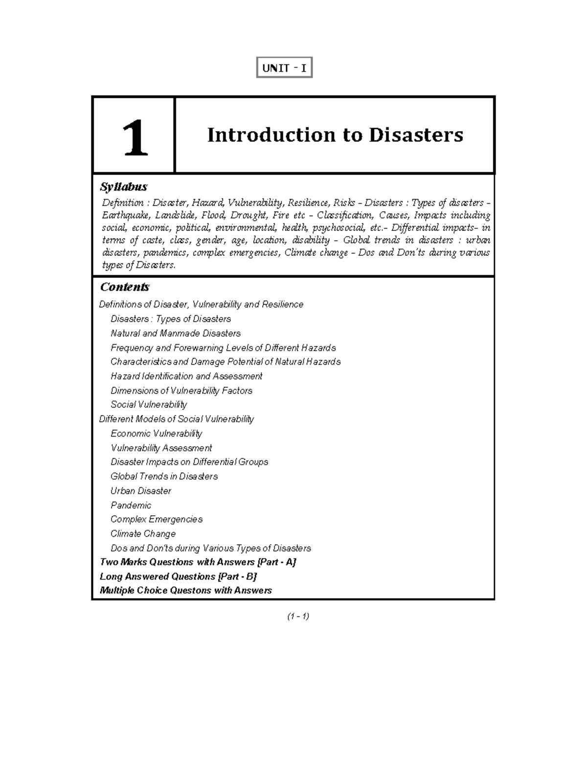 UNIT I-2 DM: Introduction to Disasters and Their Management - Studocu
