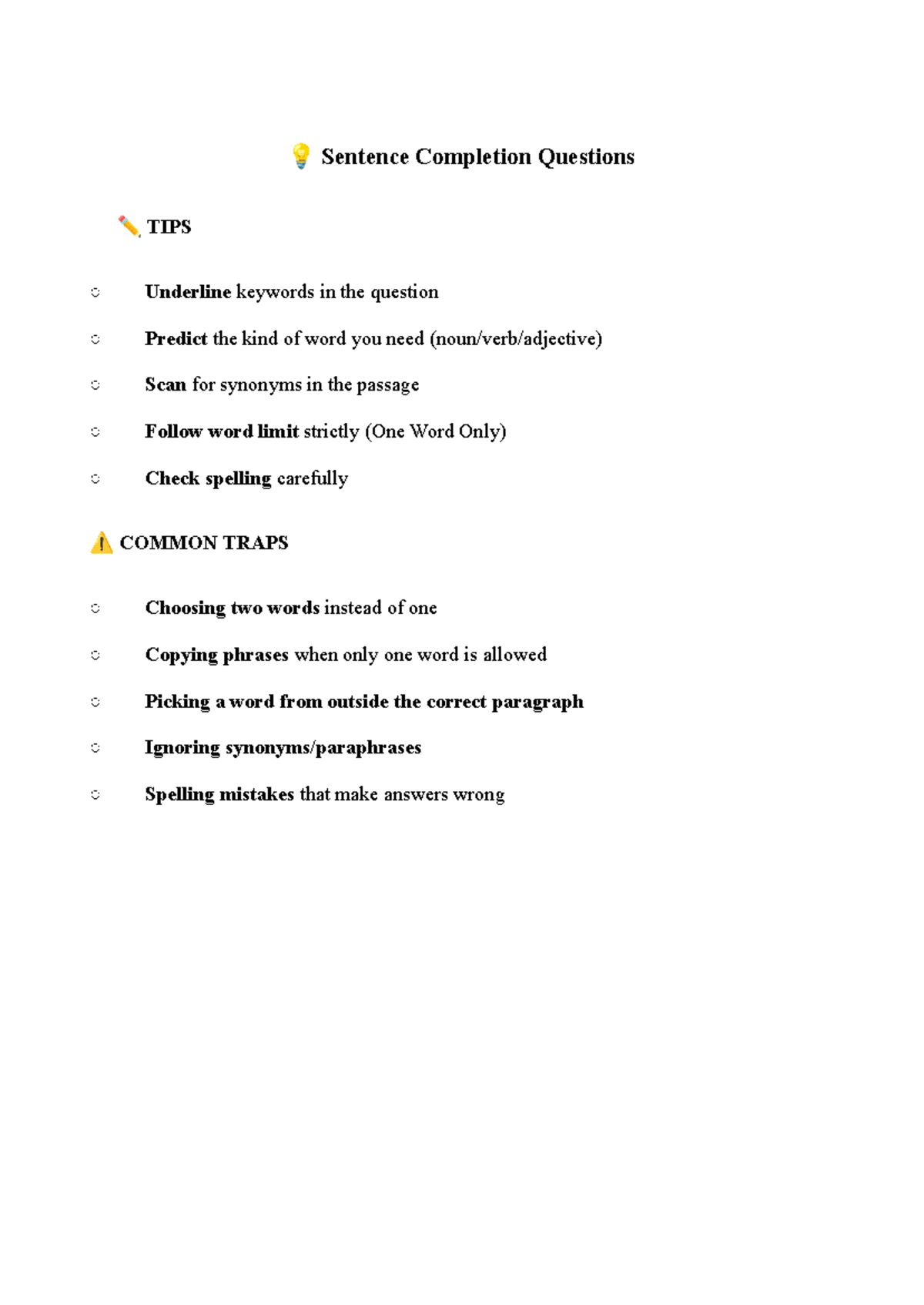 Sentence Completion Strategies & Marie Curie's Life Work Overview - Studocu