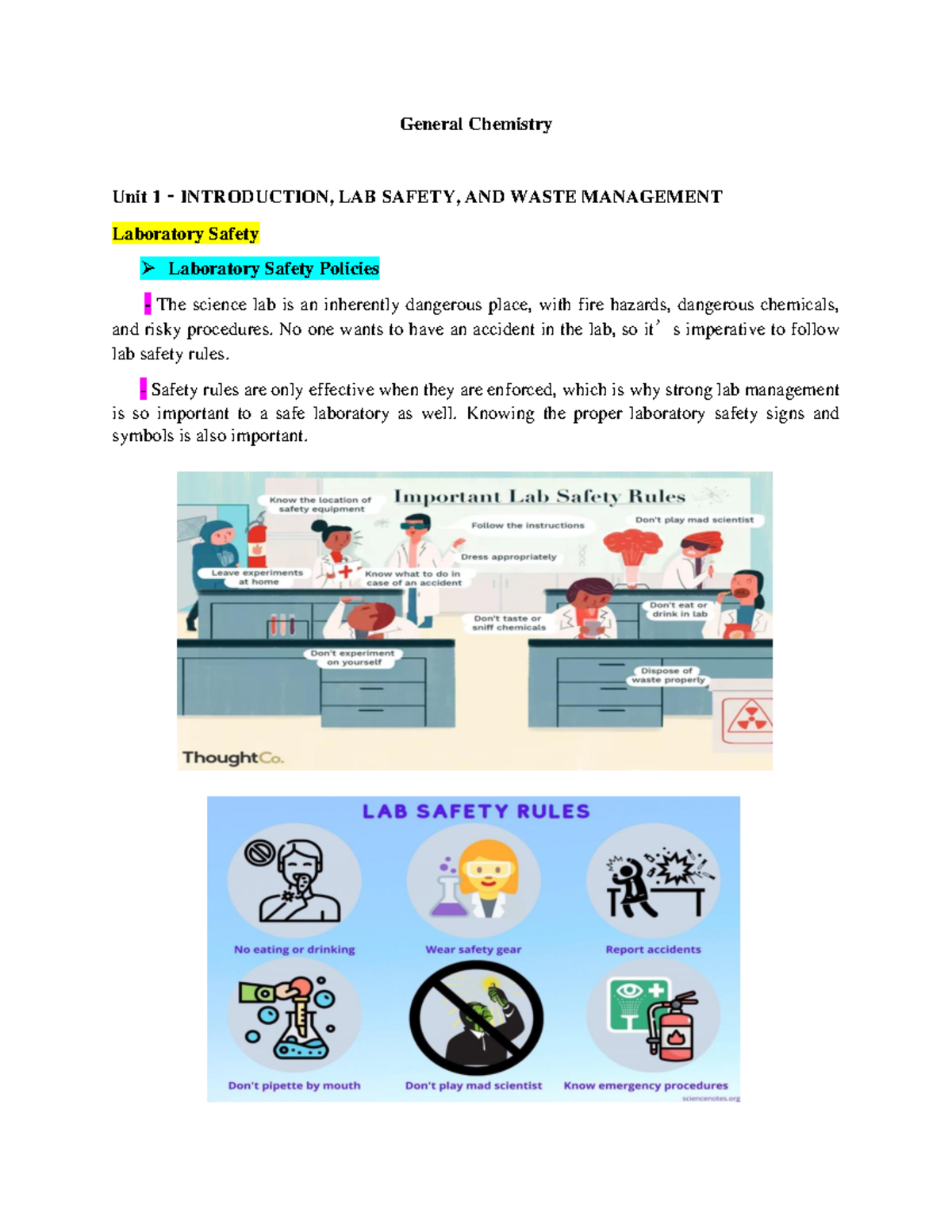 General Chemistry for First Year College - General Chemistry Unit 1 ...