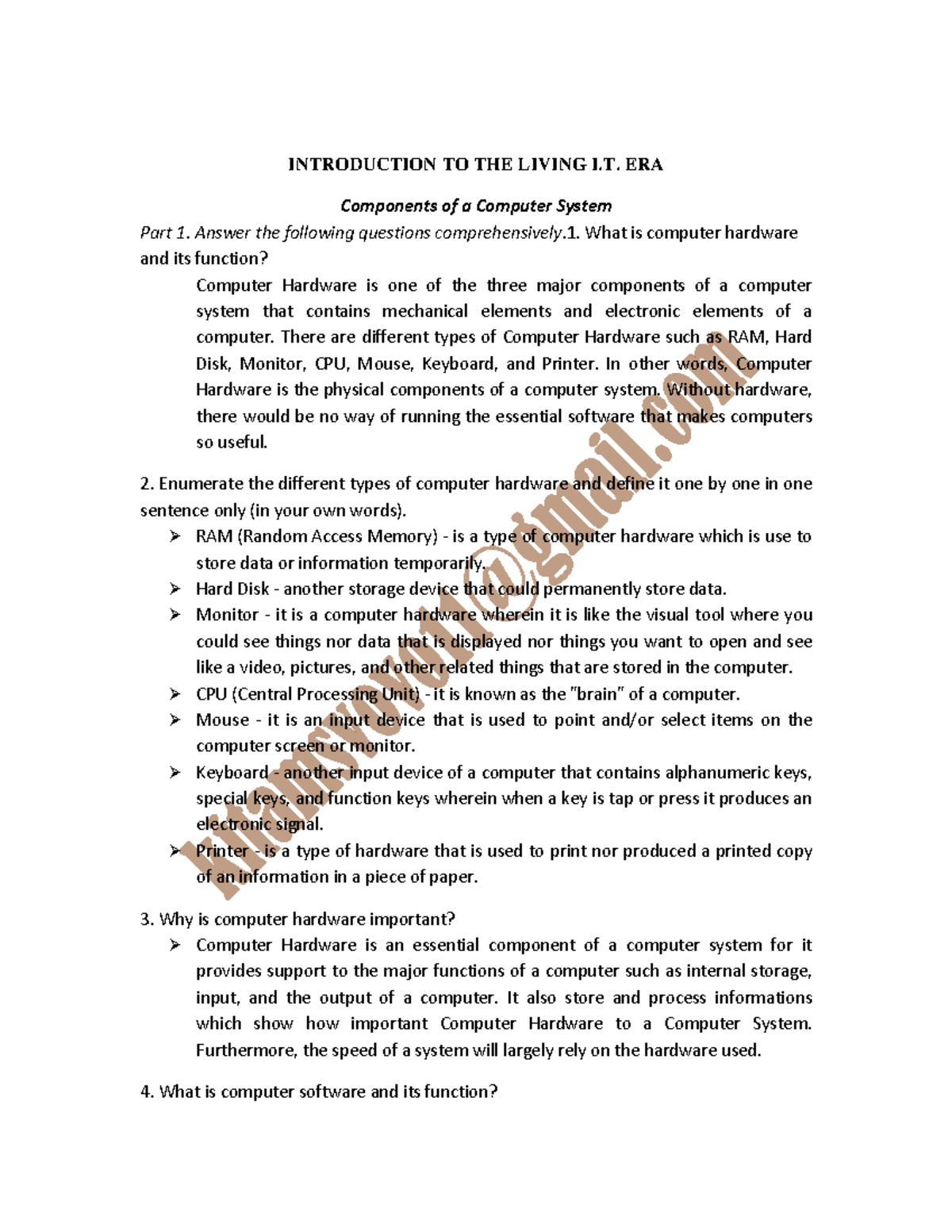 Components of a Computer System: Hardware, Software & Humanware - Studocu