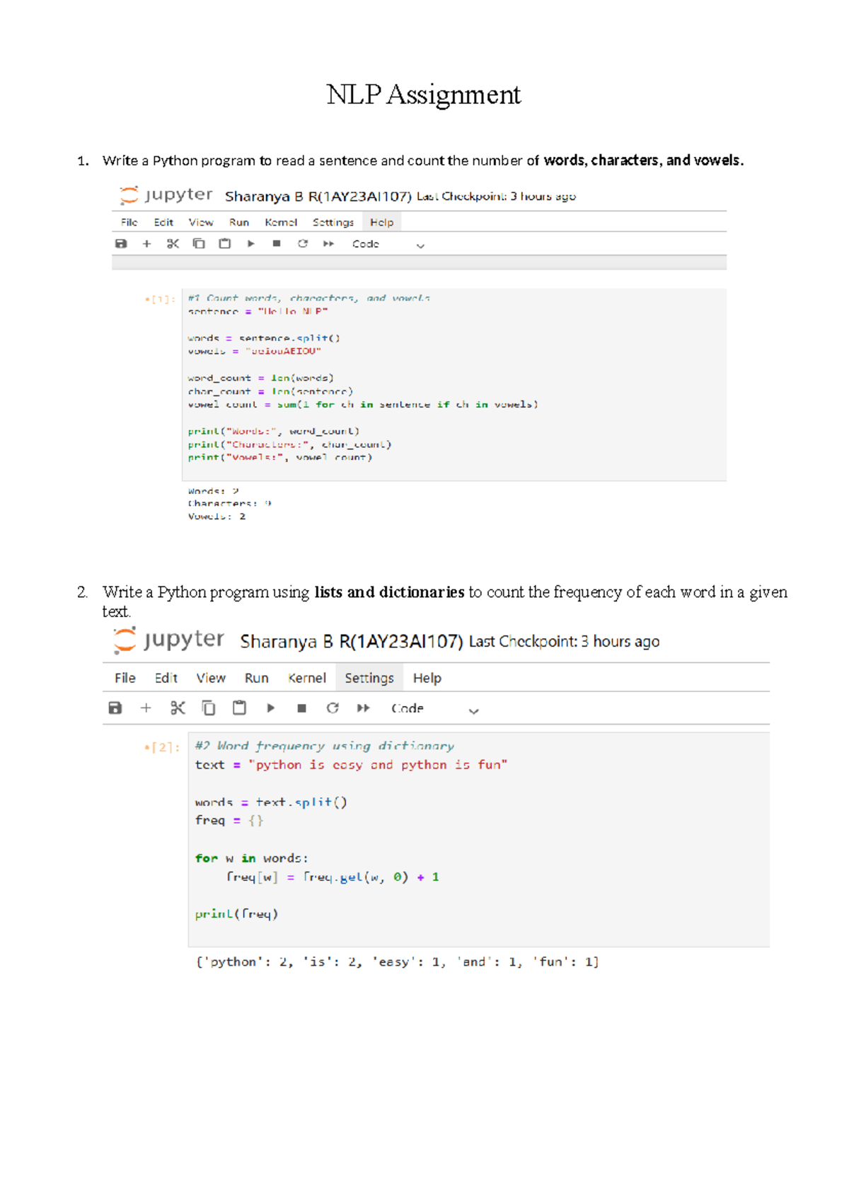 NLP Assignment 1: Python Programs for Text Analysis and Processing ...