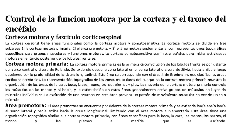 Control de la funcion motora por la corteza y el tronco del encéfalo ...