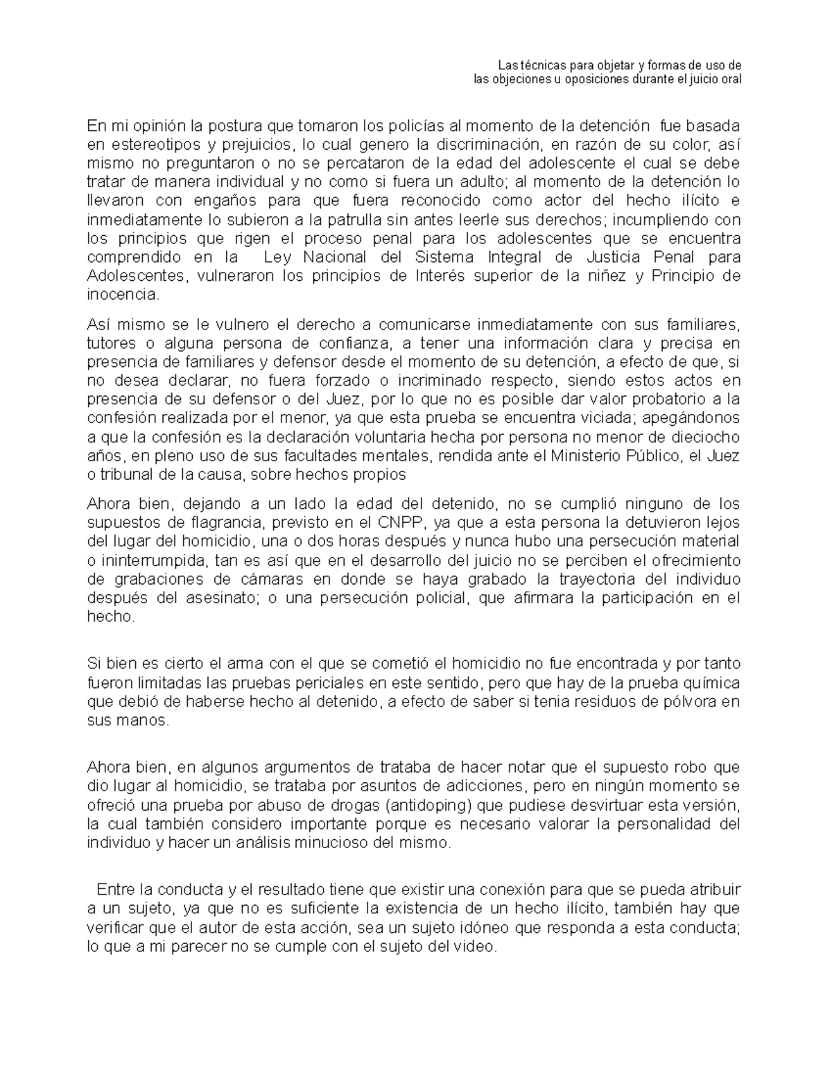 Tarea maestria jucios orales - Las técnicas para objetar y formas de ...