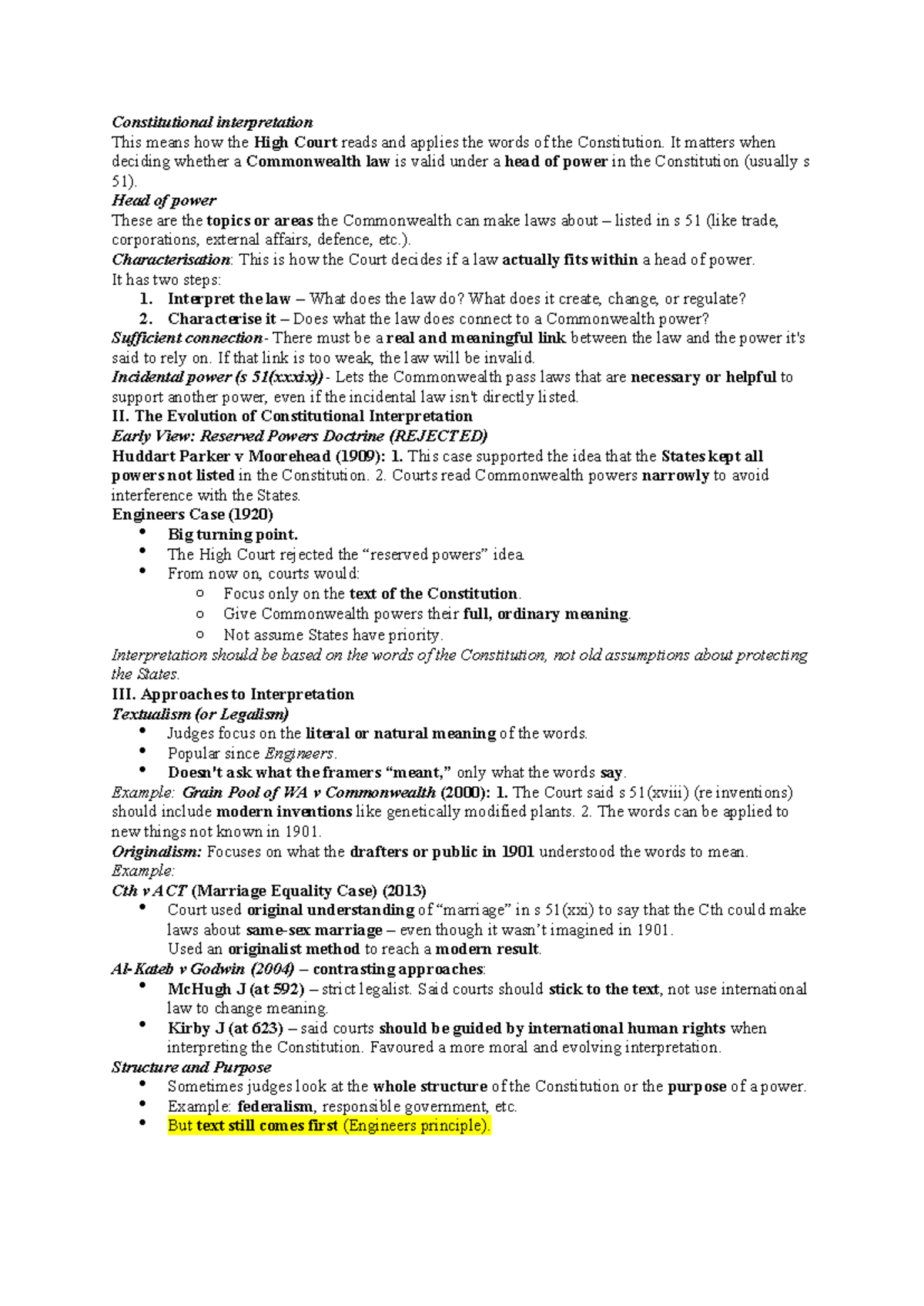 Seminar 1 - Constitutional Interpretation Notes (LAW101) - Studocu