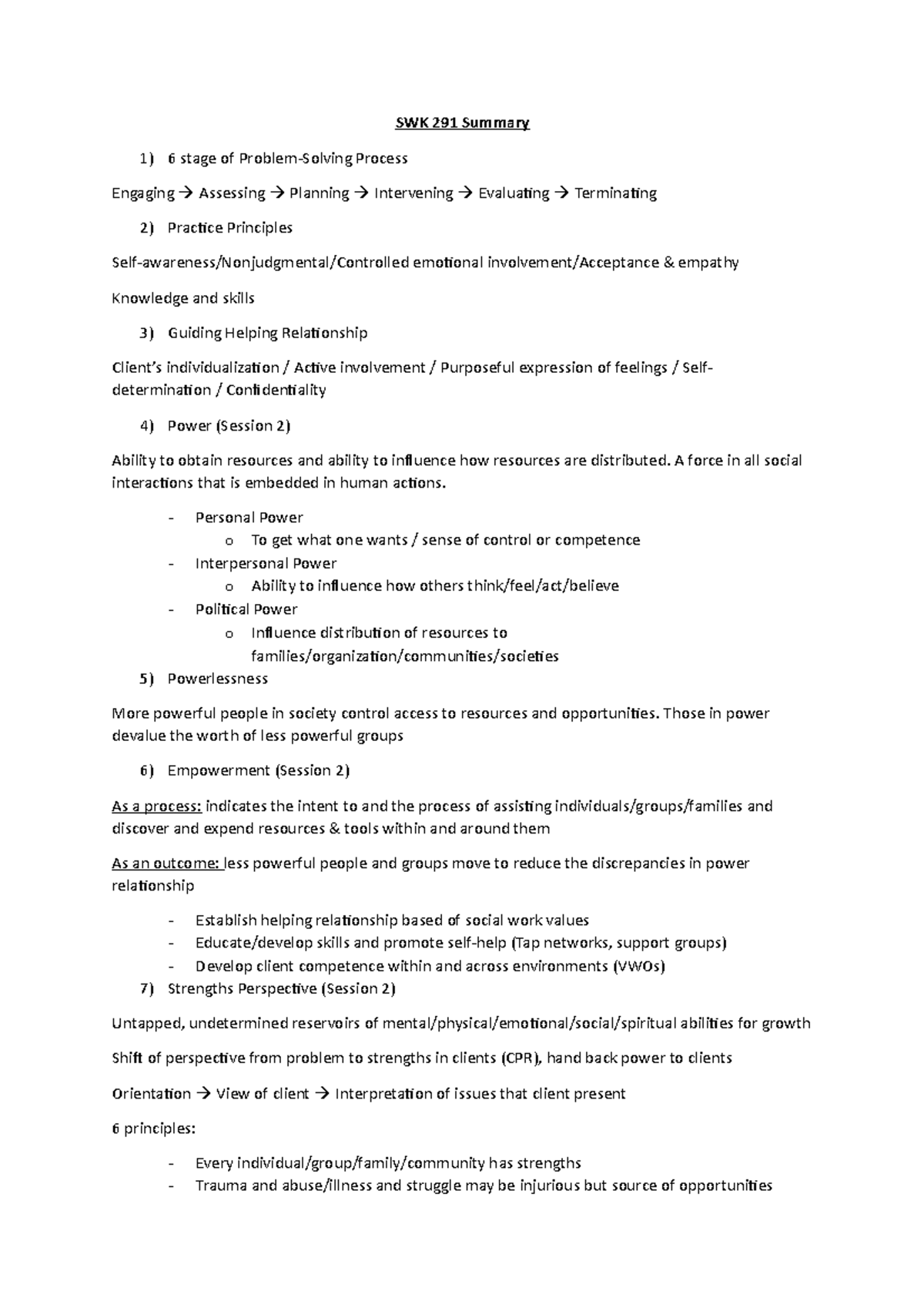 SWK291 Summary of Key Concepts and Practices in Social Work - Studocu
