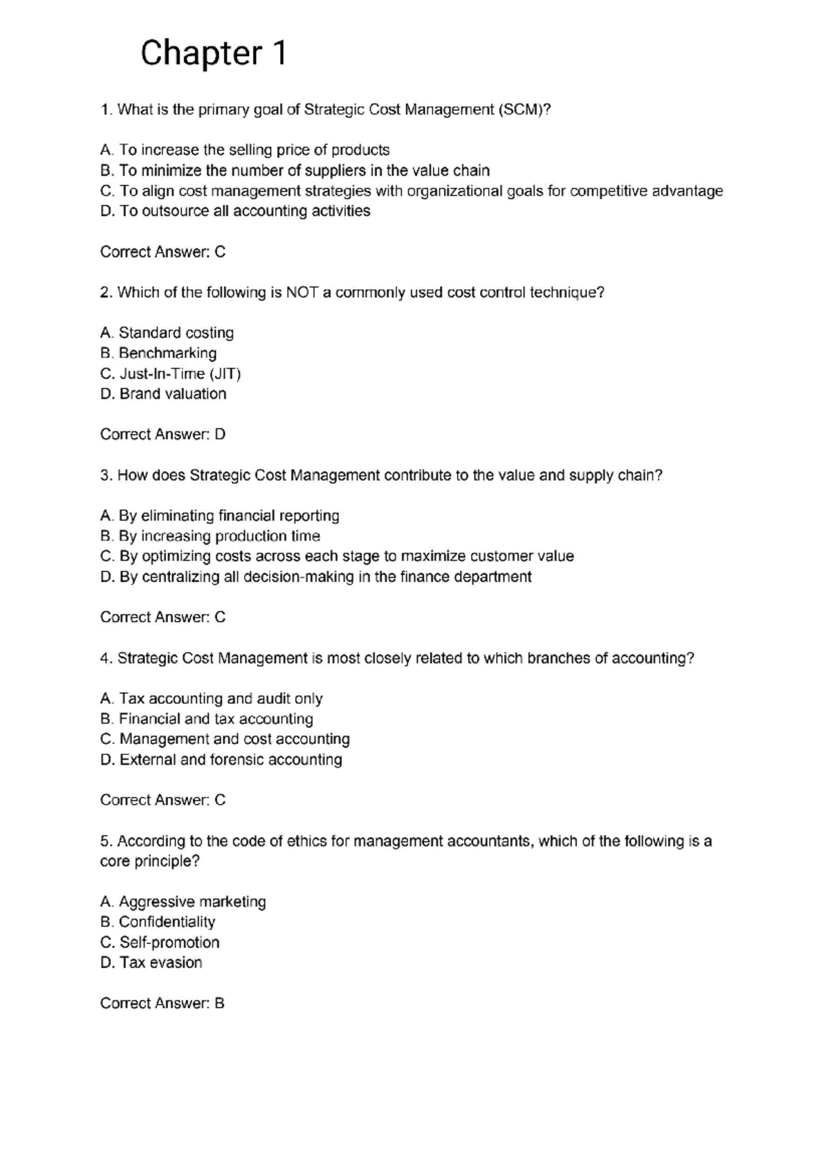 ACY203 Strategic Cost Management Chapter 1 Quiz and Answers - Studocu