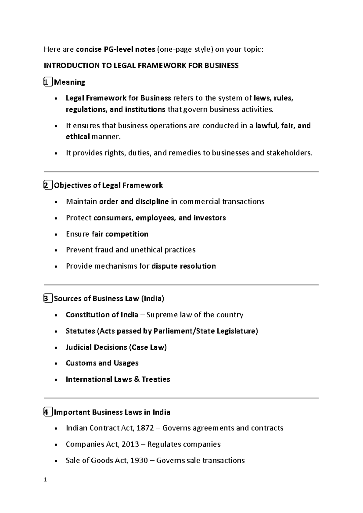 Legal Framework for Business: Key Concepts & Payment Terms (IB 101 ...