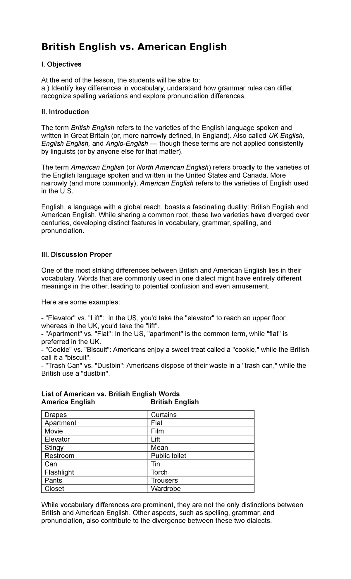British English vs. American English: Key Vocabulary, Grammar, and ...